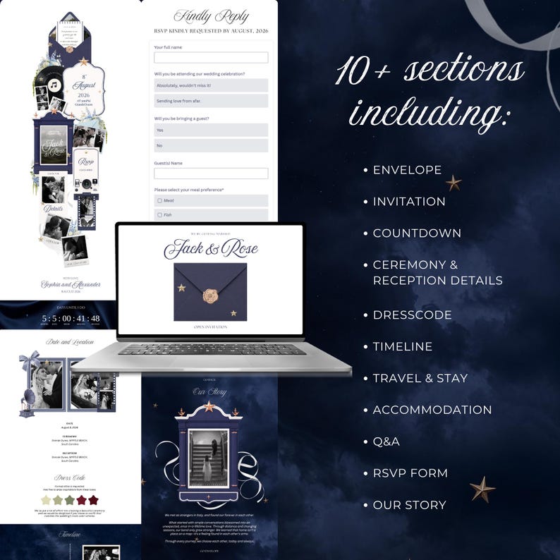 Navy & Dusty Blue Wedding Website Template With RSVP, Music and ...