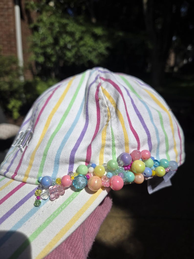 Kids/ Adult Small Pastel GAP Hand Beaded/ Embroidered Upcycled Hat/ Cap ...