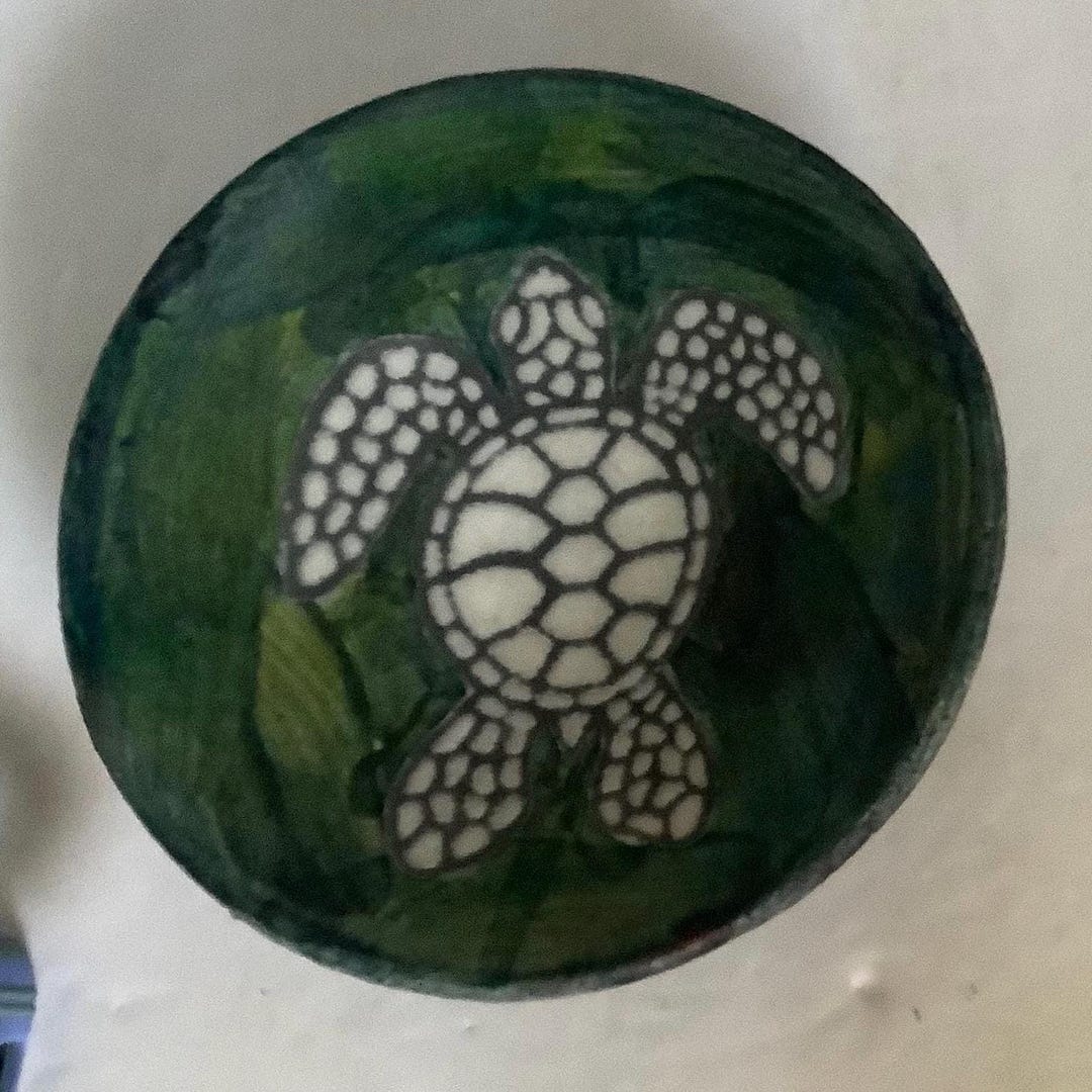 Ben Diller Raku Pottery Dish, Sea Turtle - Etsy