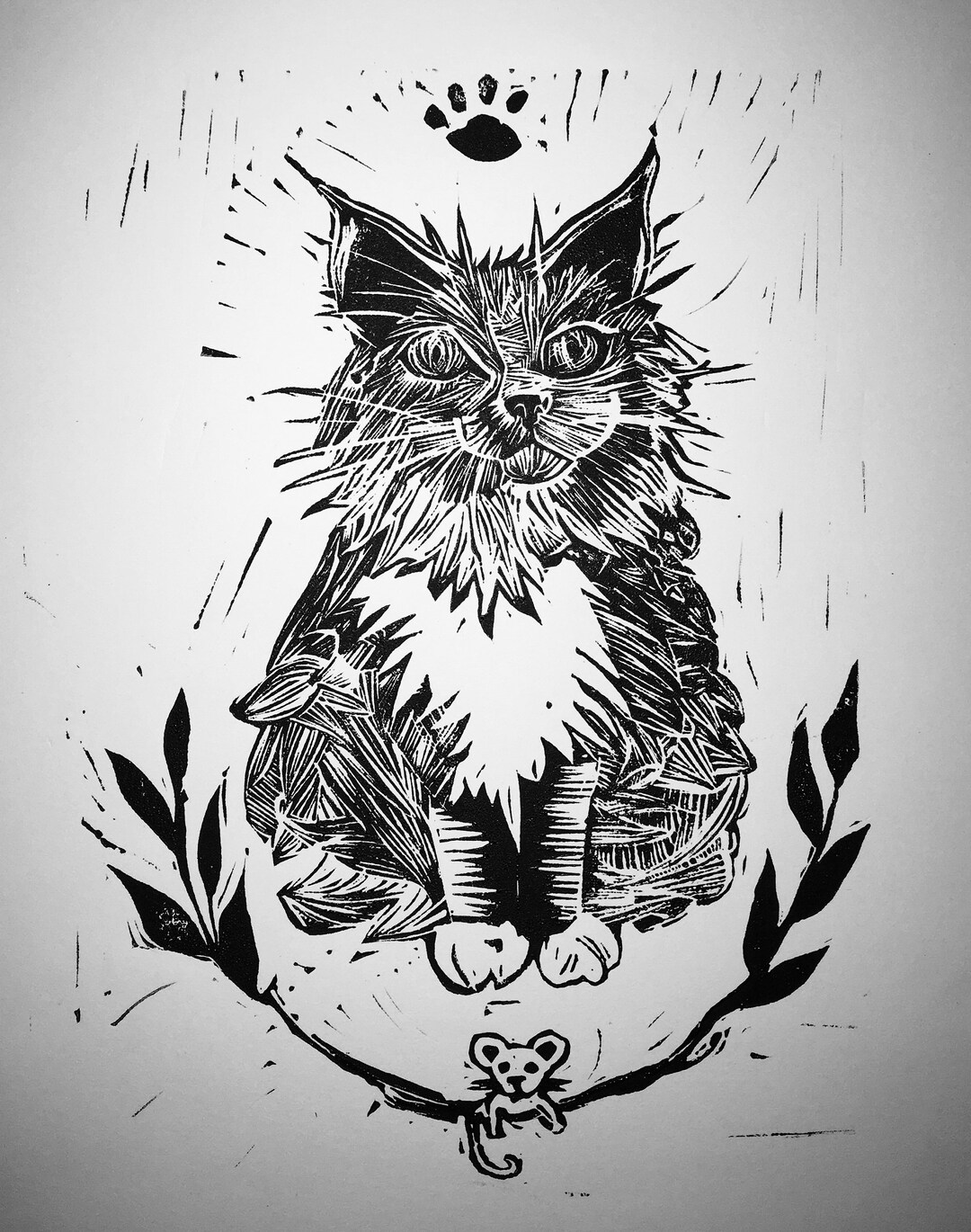 Linoleum Cat Print - Etsy