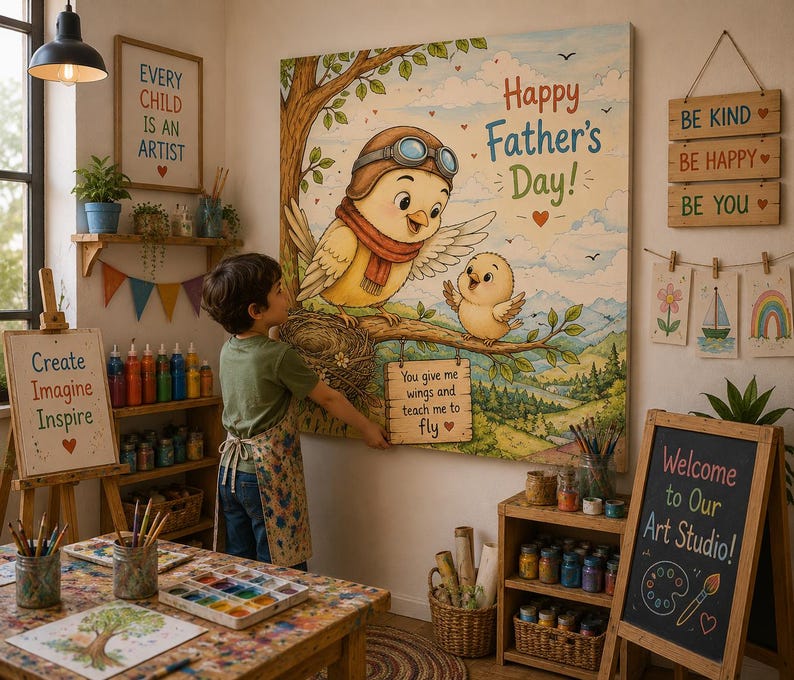Father's Day Bird Family Coloring Canvas, Kids Paint Your Own Art Gift ...