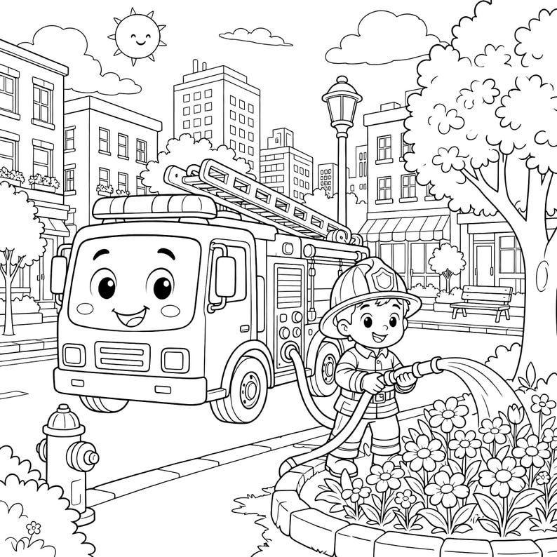 Firefighter Coloring Canvas for Kids – DIY Fire Truck Art Activity ...