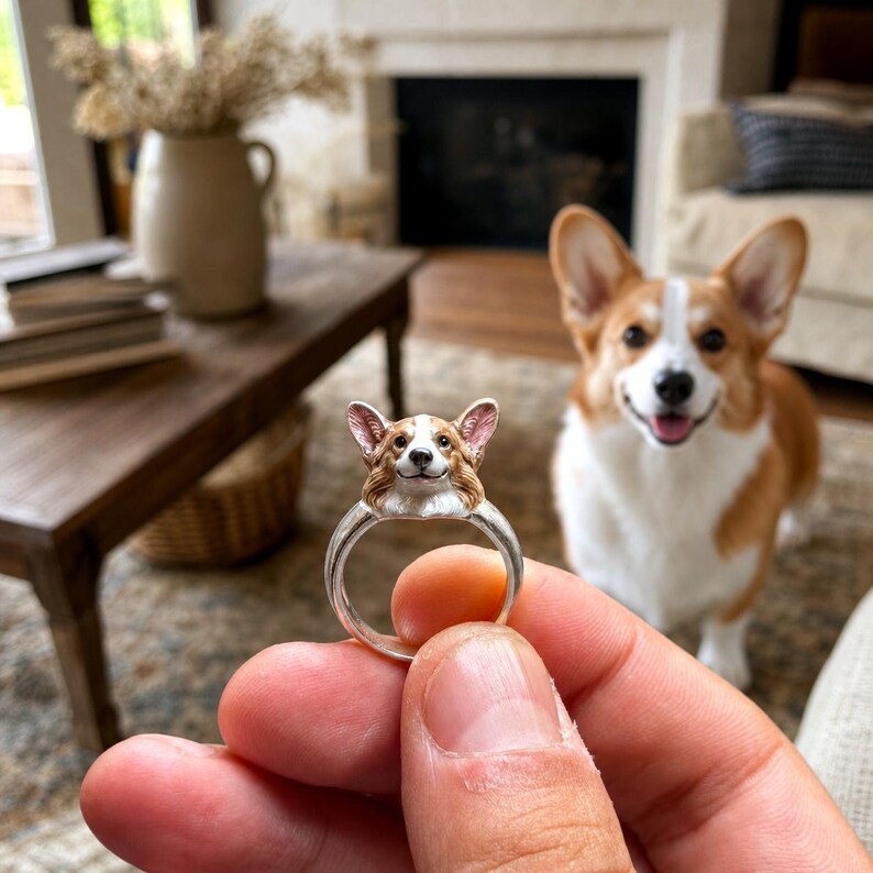 Custom 3D Pet Portrait Ring, 925 Silver Plated Pet Lover Keepsake - Etsy