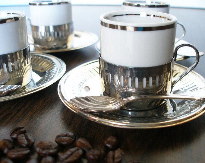 Vintage Silver-plated Bellini Veracruz Espresso Cups and Saucers, Set ...