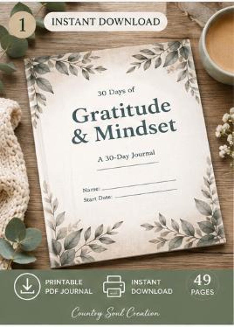 30-day Gratitude Journal | Mindset Self-care Workbook (digital Download ...