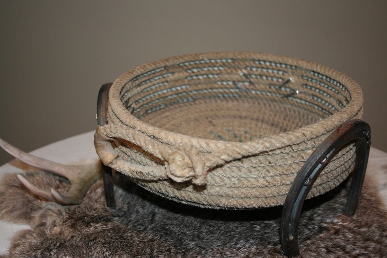 Western Cowboy Lariat Rope Basket with Horseshoes from Plus Z | Etsy