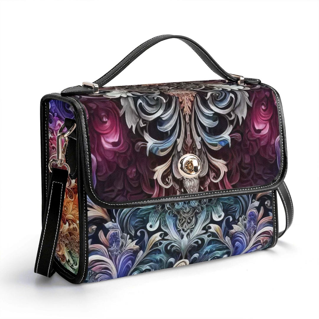 Baroque Genuine Leather Satchel, Floral Leather Rococo Handbag, Luxury ...