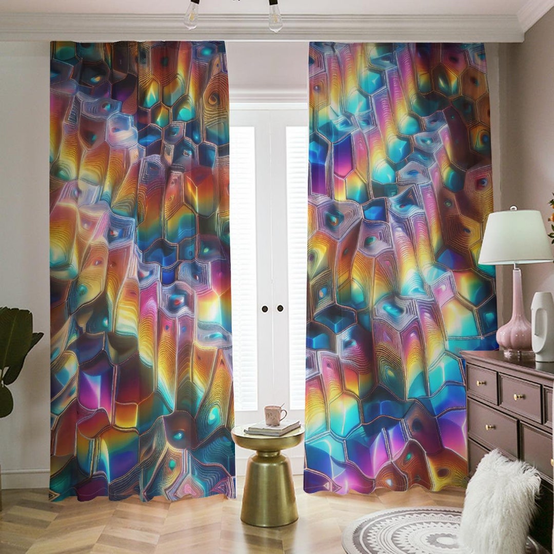Rainbow Tessellation Blackout Curtains, Tension Rod Drapes, Psychedelic ...