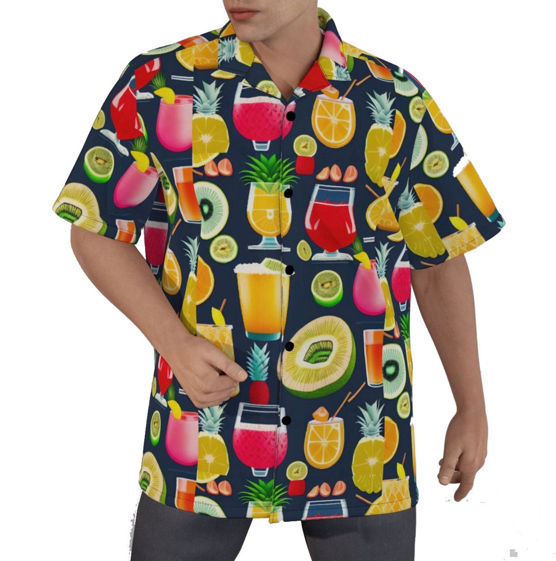 Fruit Rum Drinks Shirt Cotton Men's Hawaiian Aloha Retro Button up ...