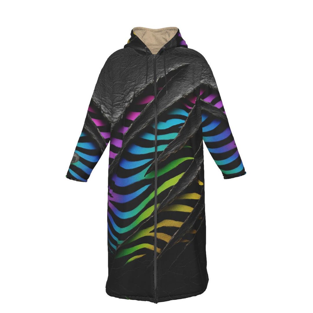 Slashed Rainbow Zebra Punk Rock Cozy Hooded Coat 3d Optical Illusion ...