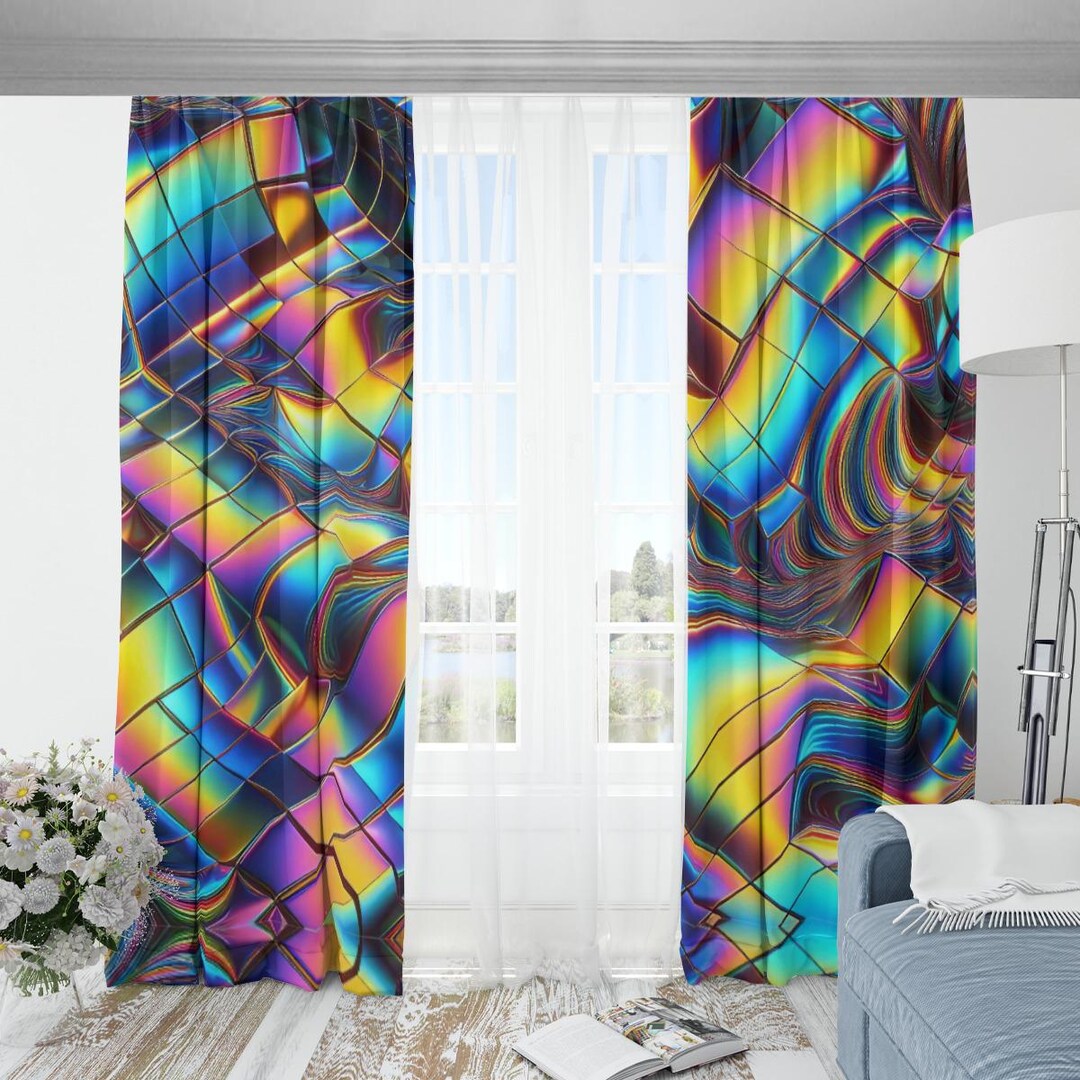 Rainbow Magenta Trippy Blackout Curtains Room Darkening Drapes Set of 2 ...