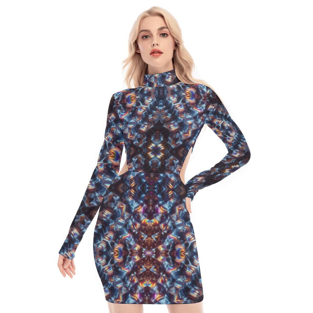 Psychedelic Tessellation Cut Out Dress, Trippy Bodycon Minidress, Long ...