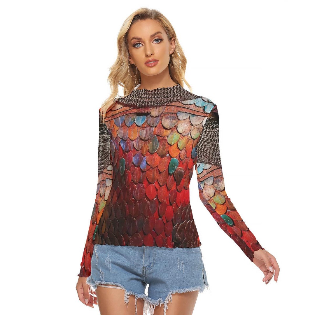 Medieval Mesh Shirt, See Thru Blouse ,red Second Skin Tight Top, Sheer ...