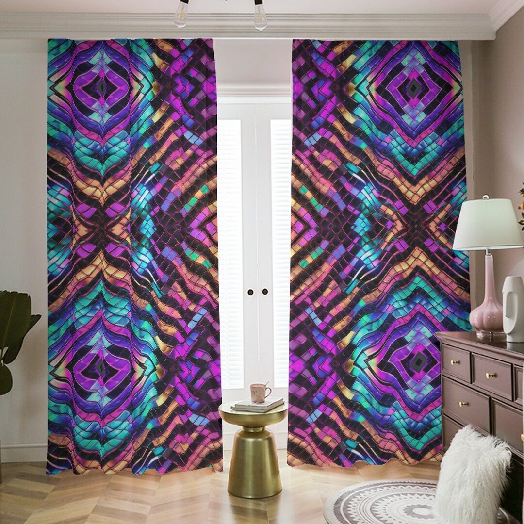 Purple Neon Blackout Curtains Psychedelic Drapes, Contemporary Drapes ...