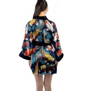 Koi Fish Satin Kimono , Floral Long Sleeve Robe, Bohemian Loungewear ...