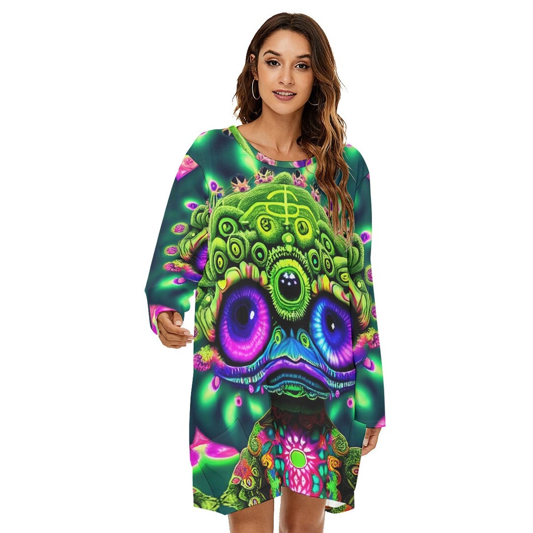 Alien Robot Dress Relaxed Crew Neck Mini Psychedelic Lounge - Etsy