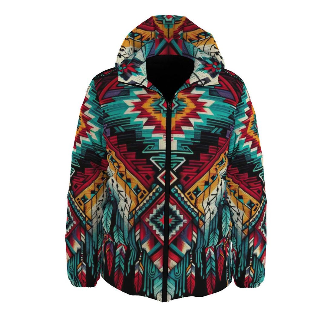 Southwestern Puffer Coat, Aztec Western Puff, Genuine Duck Down Jacket ...