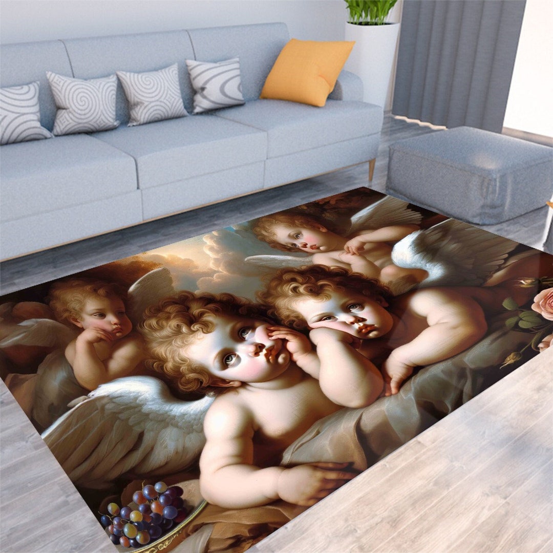 Cherub Rug, Thinking Angels, Putti Felt Floor Mat ,rococo, Victorian ...