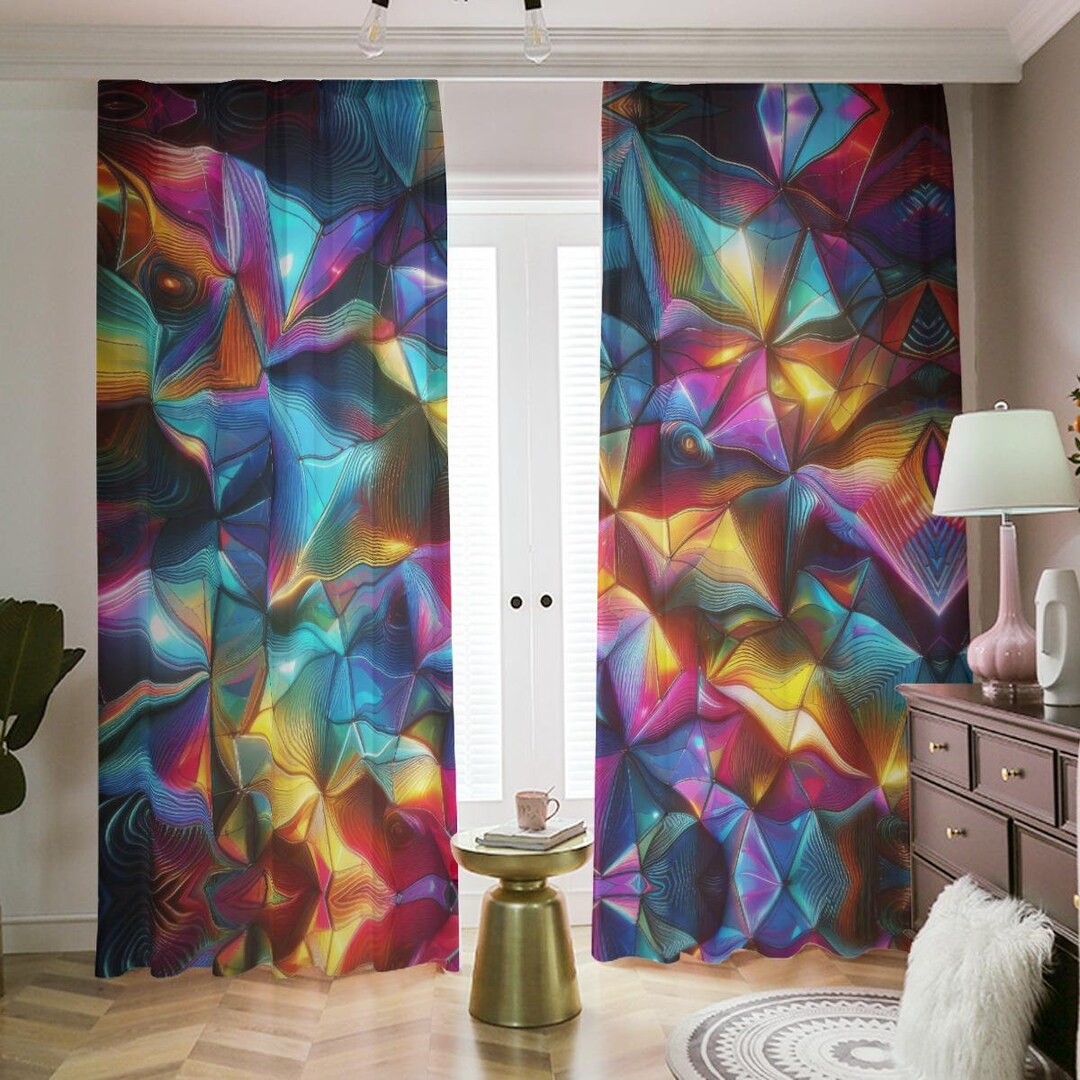 Holographic Mirror Blackout Curtains | Tension Rod Drapes | Psychedelic ...