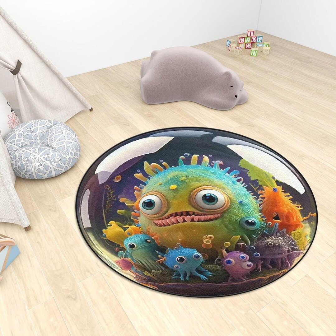 Cute Monster Round Rug, Optical Illusion 3d Rugs, Circle Mats, Playroom ...