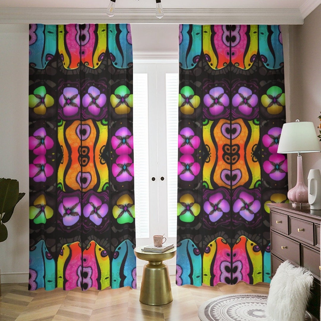 Psychedelic Op Art Blackout Curtains Black Out Bedroom Optical Illusion ...