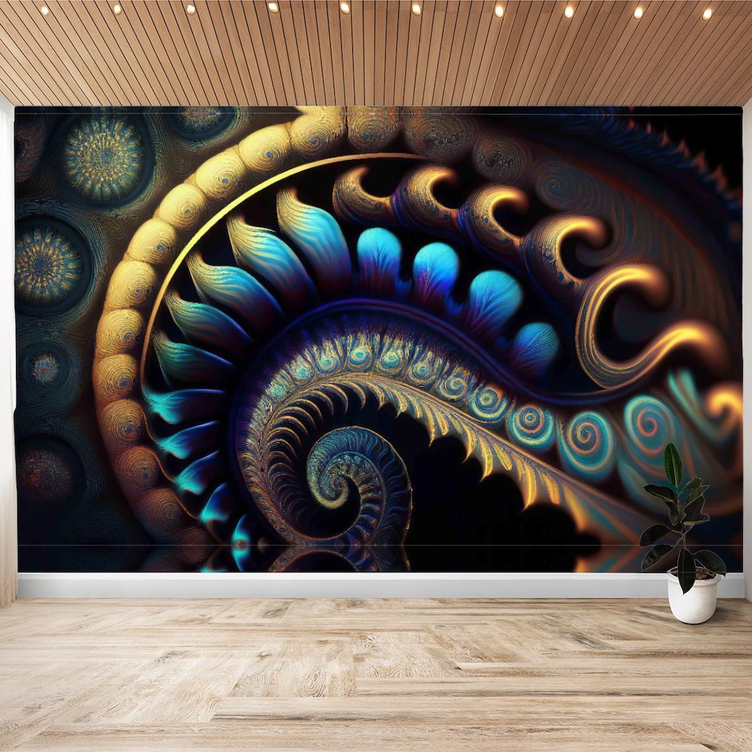 Psychedelic Wallpaper Peel and Stick, Vinyl Wall Mural, Blue Brown, DIY ...