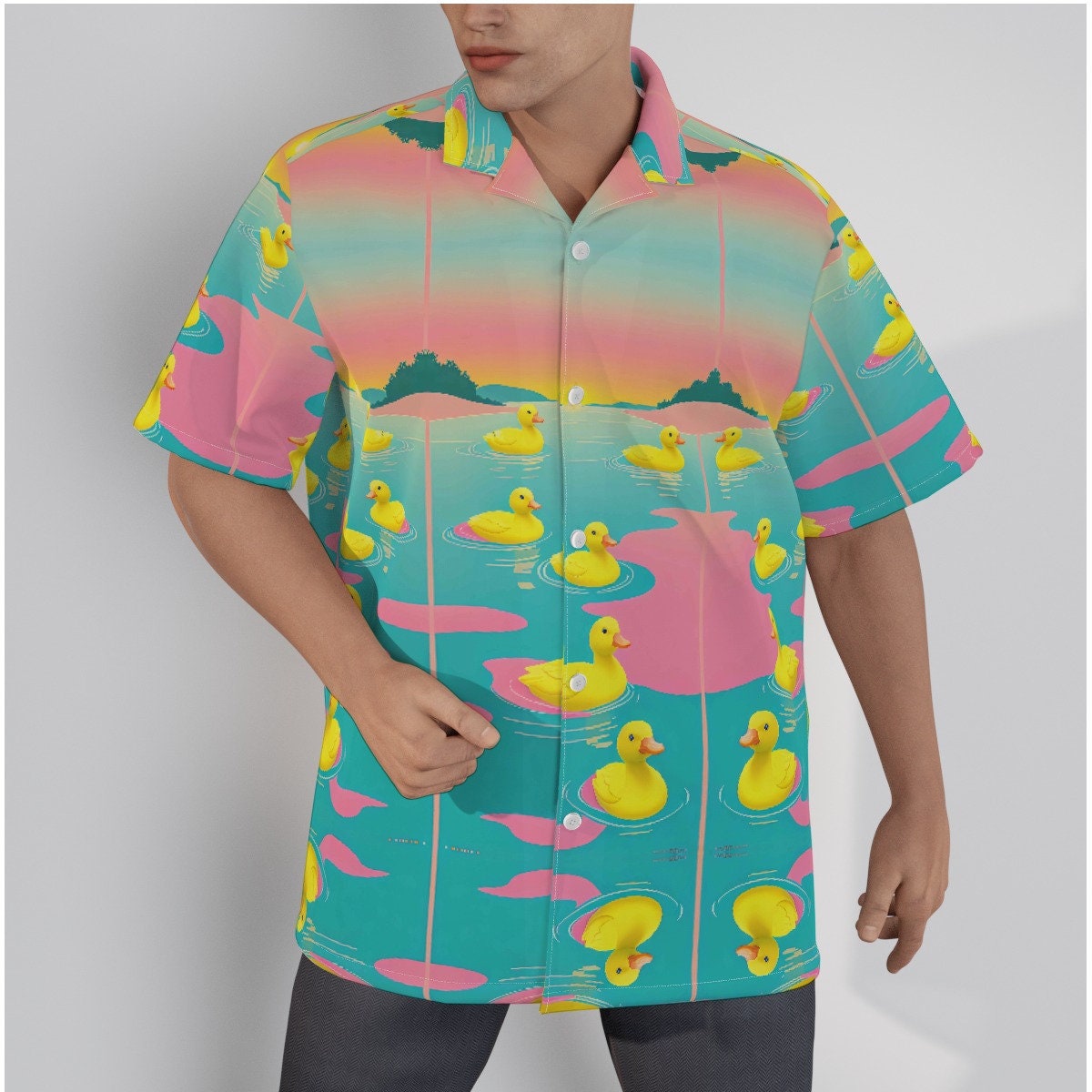 Rubber Duck Duckie Shirt Cotton Men's Hawaiian Aloha Retro Button up ...