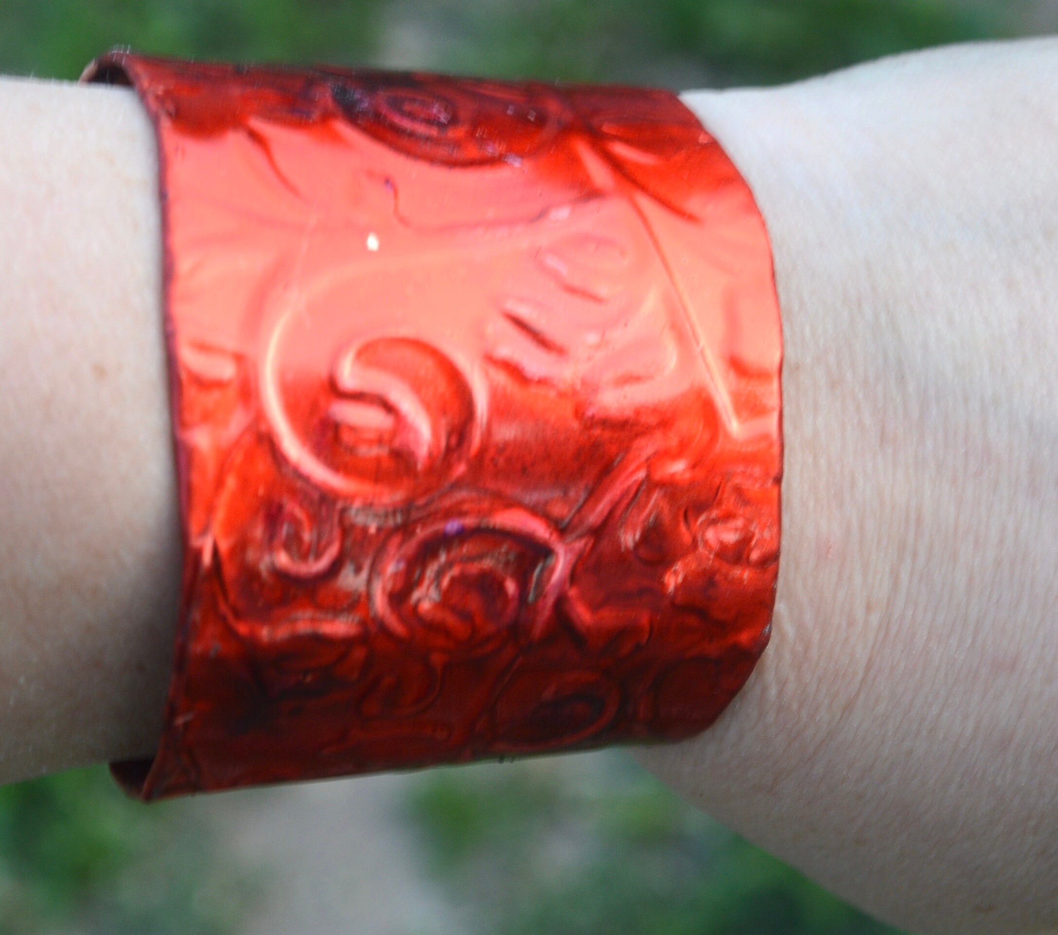 Red Patina Floral Wide Solid Copper Cuff Bracelet Handmade Valentines ...