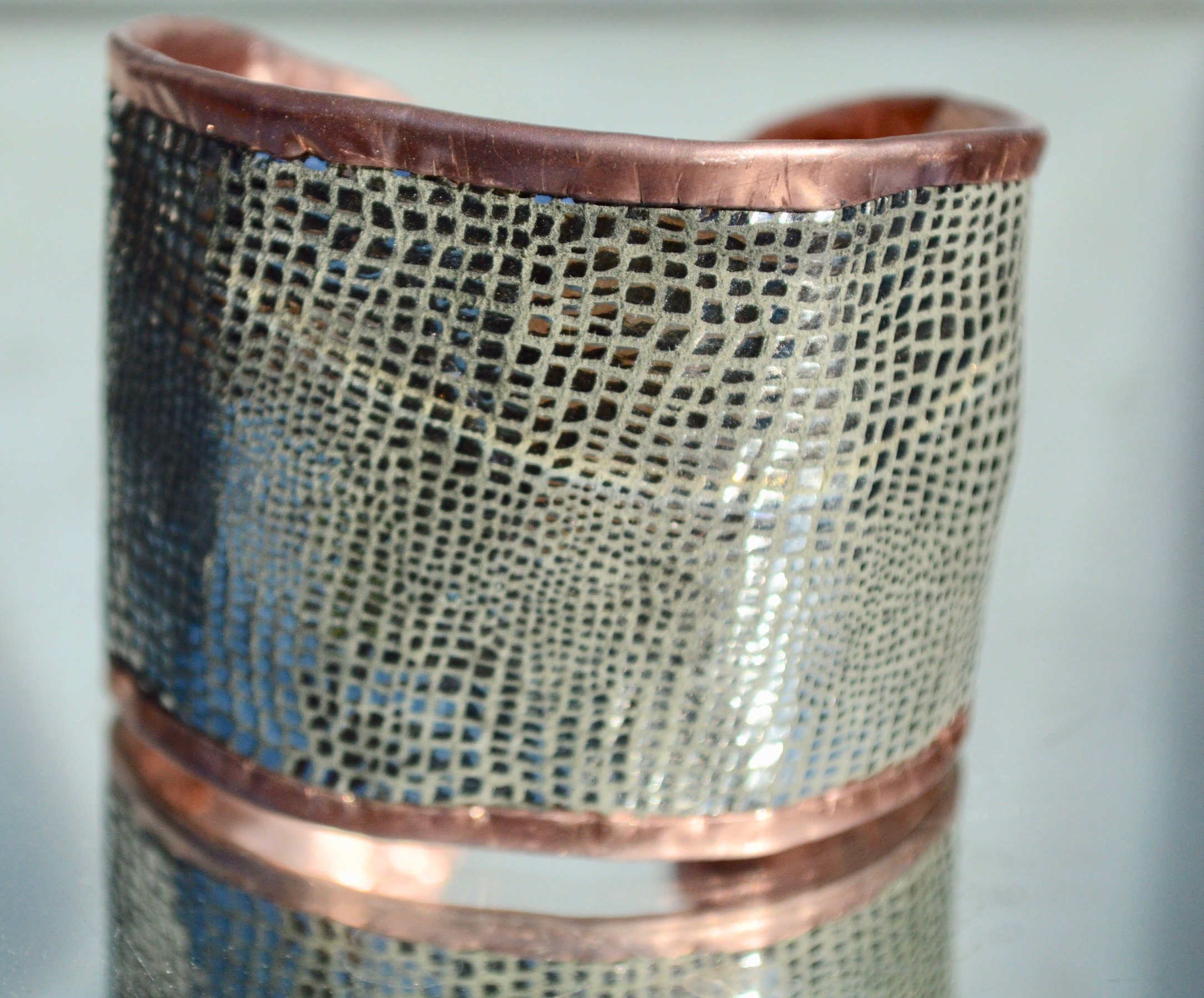Silver Snakeskin Leather Embossed Rustic Wide Copper Bracelet | Etsy
