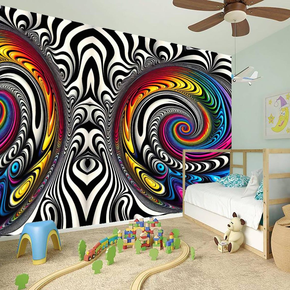 Psychedelic Wallpaper Peel and Stick, Vinyl Wall Mural, DIY Home Decor ...