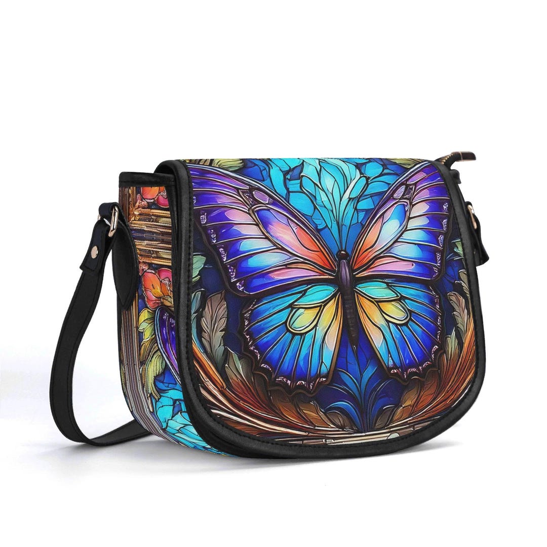 Butterfly Genuine Leather Bag, Top Grain Leather Saddle Bag, Stained ...