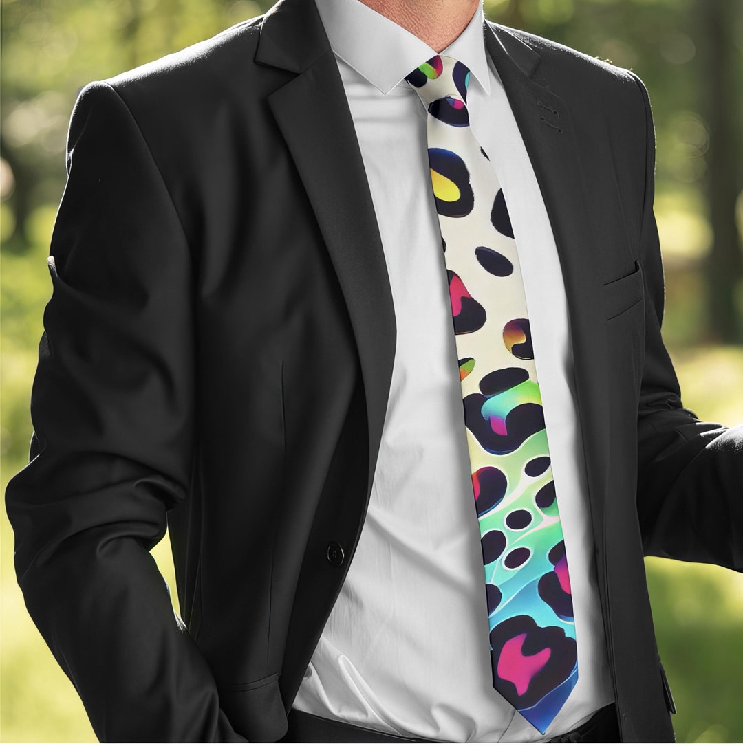 Handmade Leopard Tie, Psychedelic Rainbow Necktie, Cheetah Flock ...