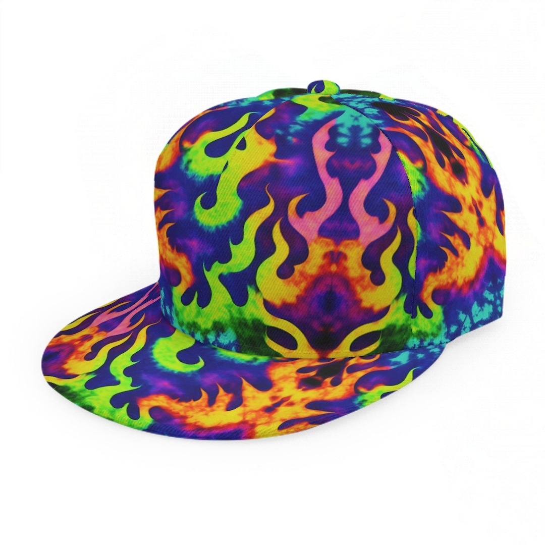 Psychedelic Trippy Flames, Baseball Cap Trucker Hip Hop Rave Dj MC Hat ...