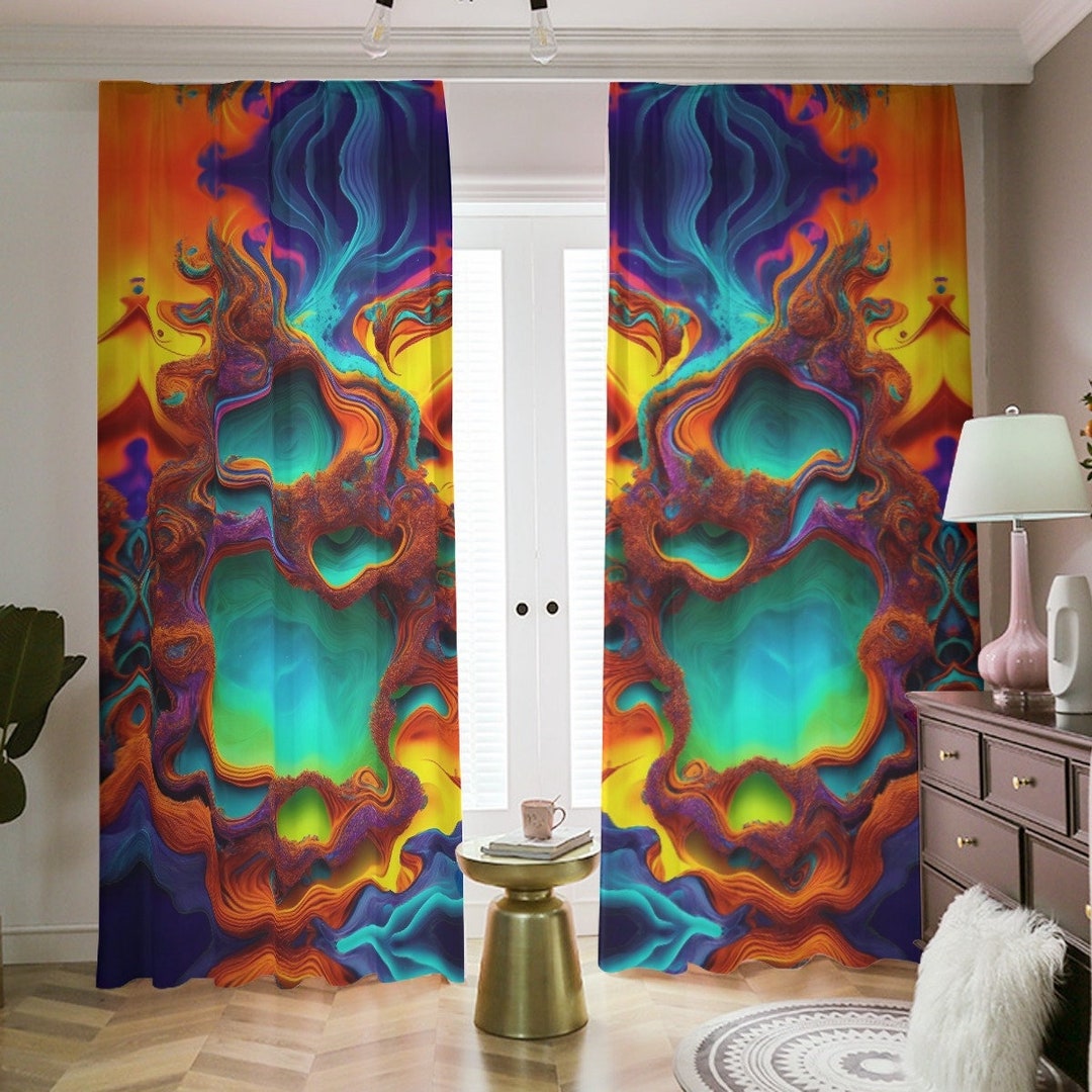 Cavernous Lava Curtains, Surreal Landscape Blackout Shades, Man Cave ...