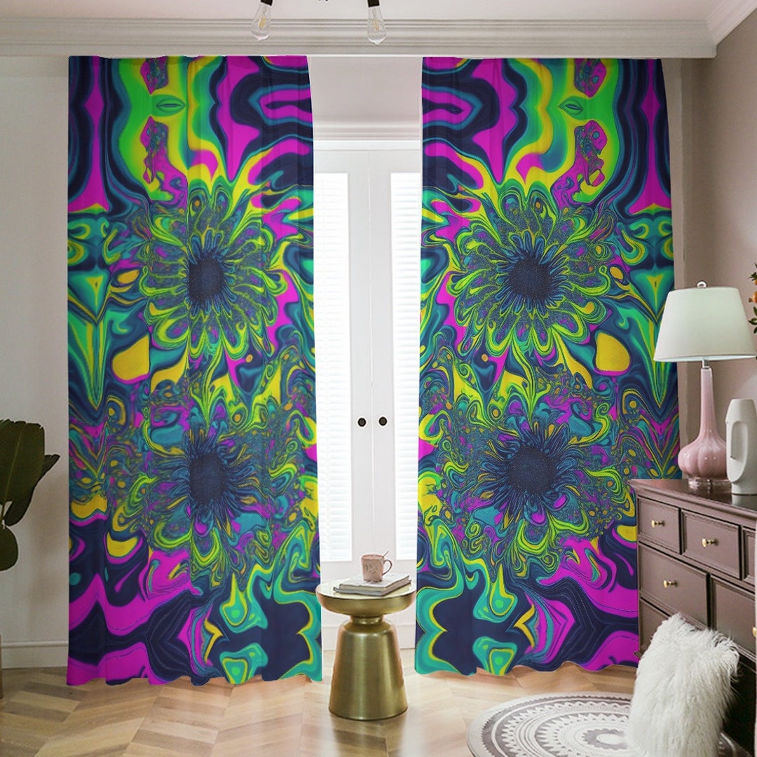 Psychedelic Bubbles Liquid Blackout Curtains Black Out Surrealistic ...
