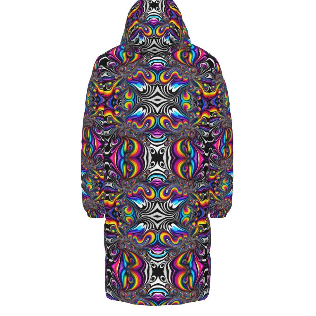 Psychedelic Puffer Coat, Winter Festival Jacket, Trippy Unisex Genuine ...