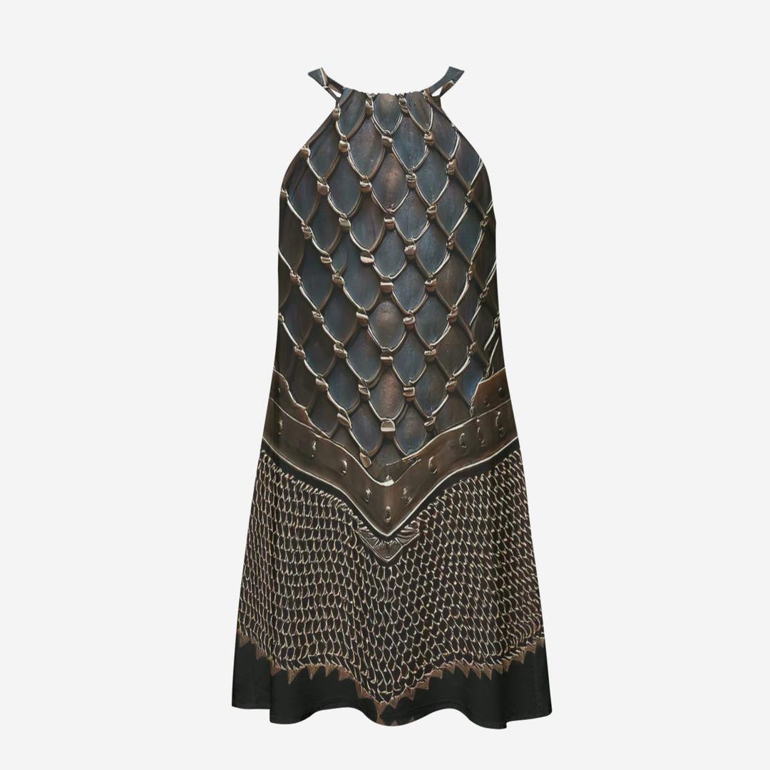 Chainmail Halter Dress, Gladiator Rayon, Tie Neck, Viking Armor ...