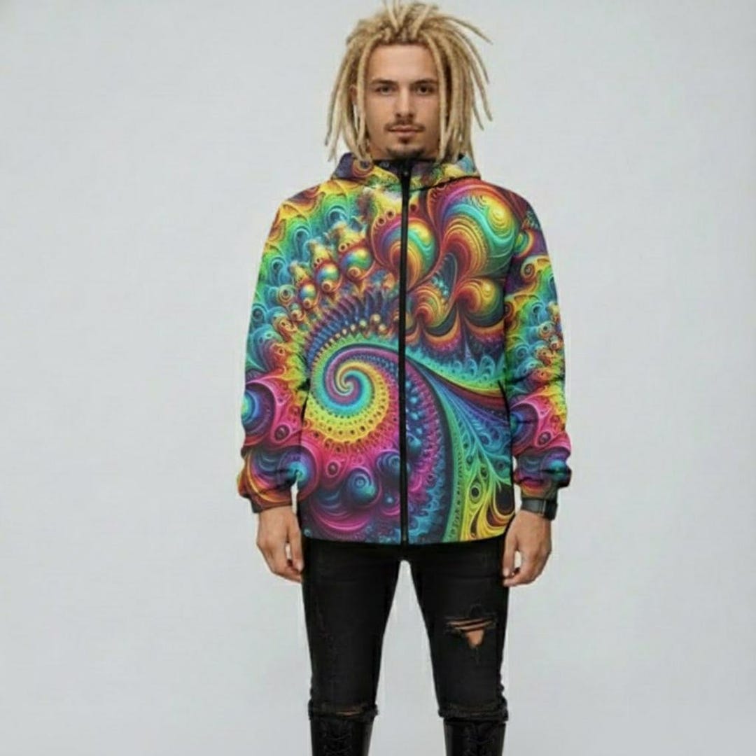 Psychedelic Spiral Cotton Lightweight Jacket Mens Twill Jacket Hooded ...