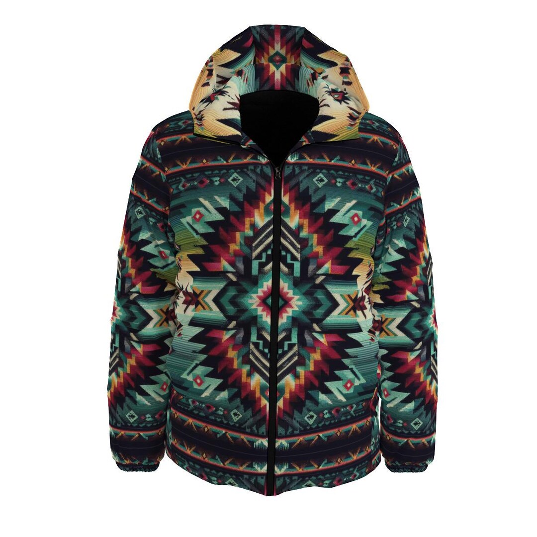 Southwestern Puffer Coat, Aztec Western Puff, Genuine Duck Down Jacket ...