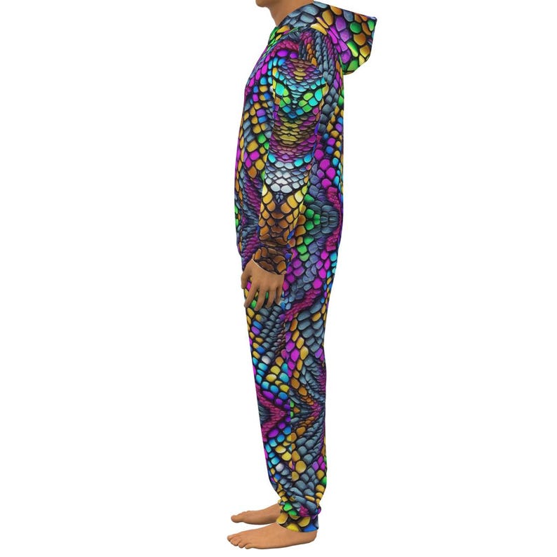 Psychedelic Fish Scales Mens One Piece Jumpsuit, Animal Print, Long ...