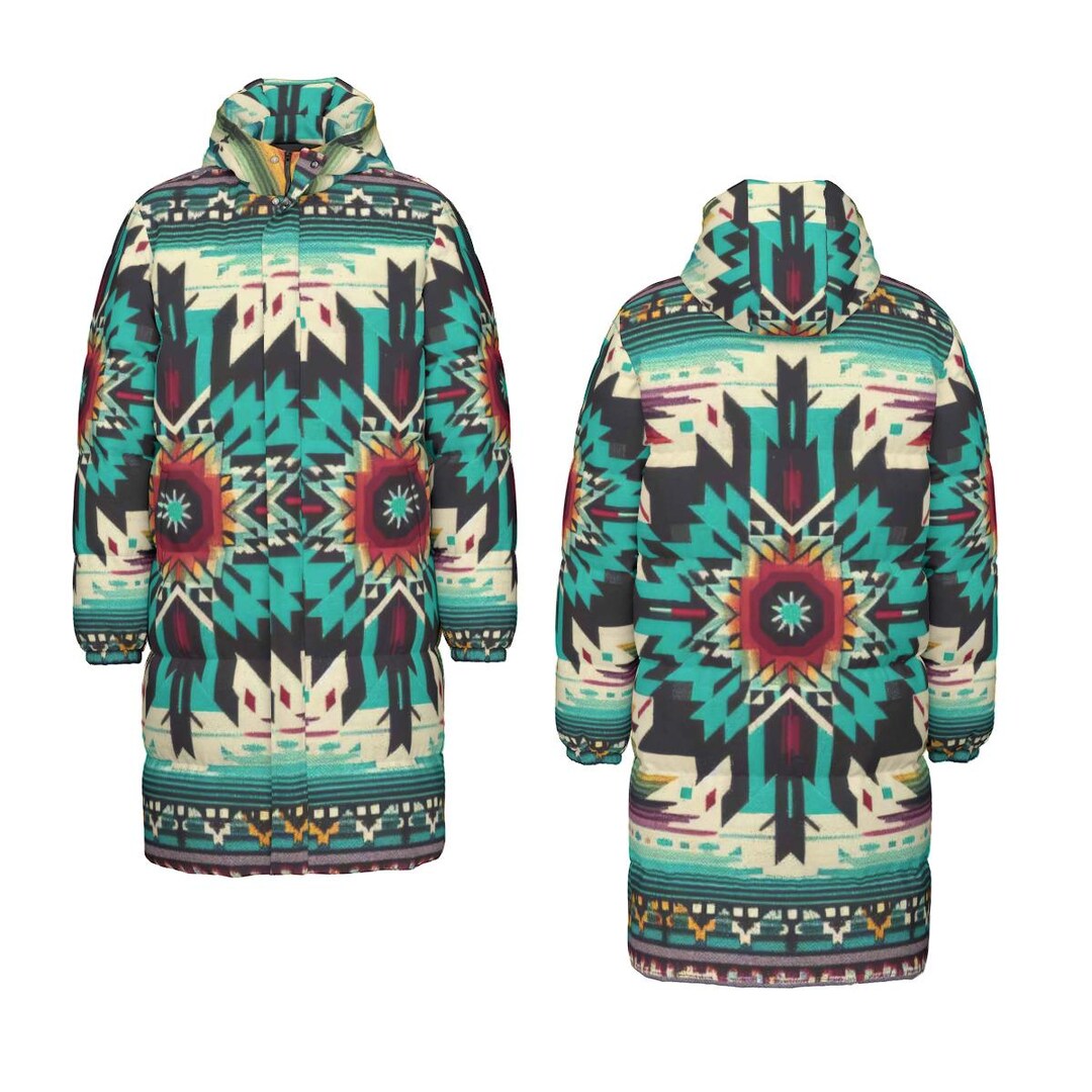 Southwestern Puffer Coat, Aztec Western Puff, Genuine Duck Down Jacket ...