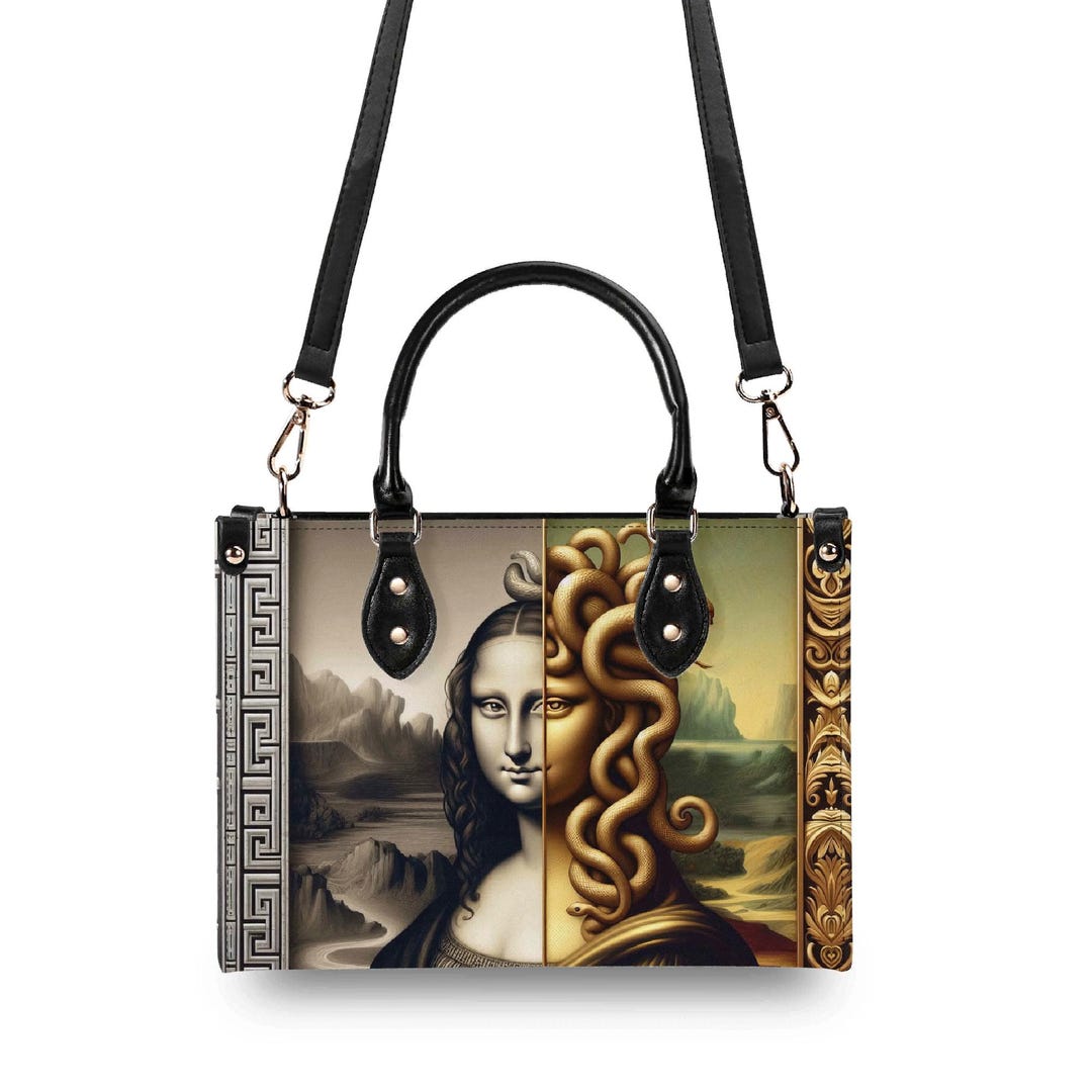 Mona Lisa Medusa Luxury Leather Handbag, Top Handle Pocketbook, Top ...