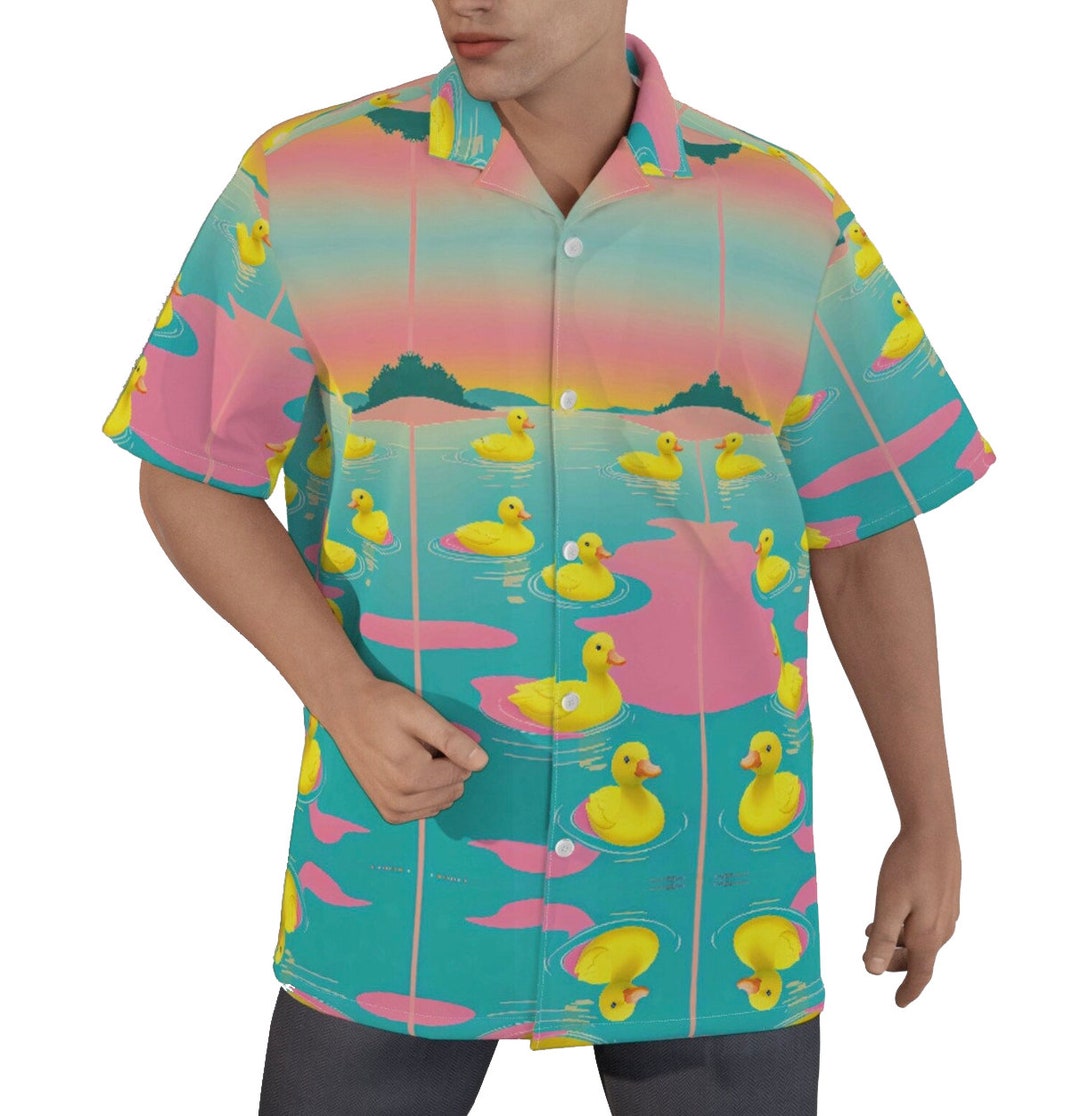 Rubber Duck Duckie Shirt Cotton Men's Hawaiian Aloha Retro Button up ...