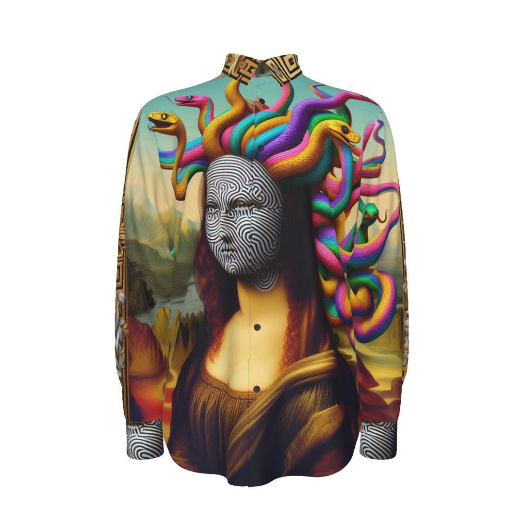Surreal Mona Lisa Cotton Shirt Medusa Mens Dress Shirt, Long Sleeve ...