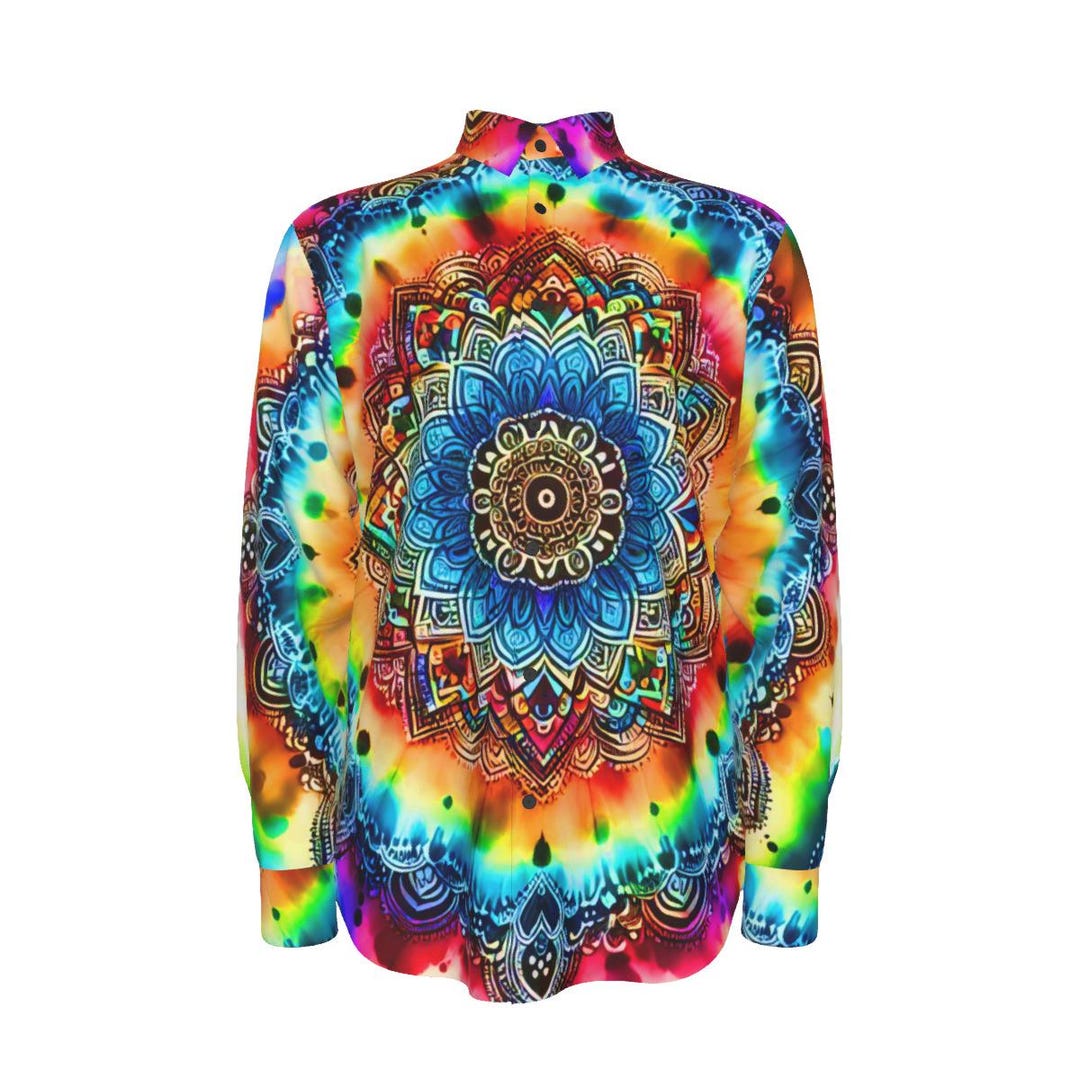 Psychedelic Tie Dye Mens Cotton Shirt, Long Sleeve Button up Oxford ...