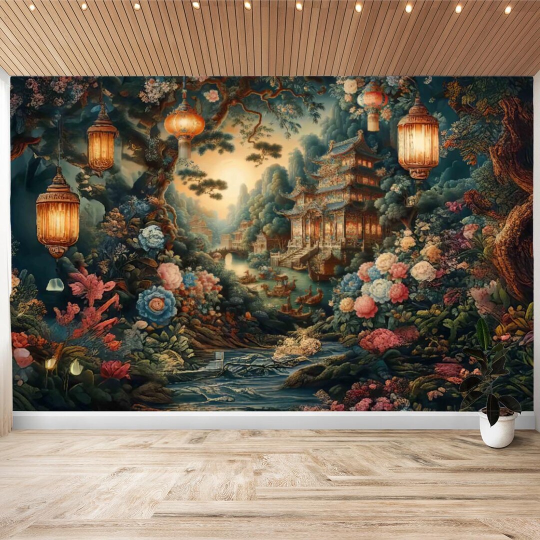 Lantern Garden Wallpaper Peel and Stick, Vinyl Wall Mural, DIY Home ...