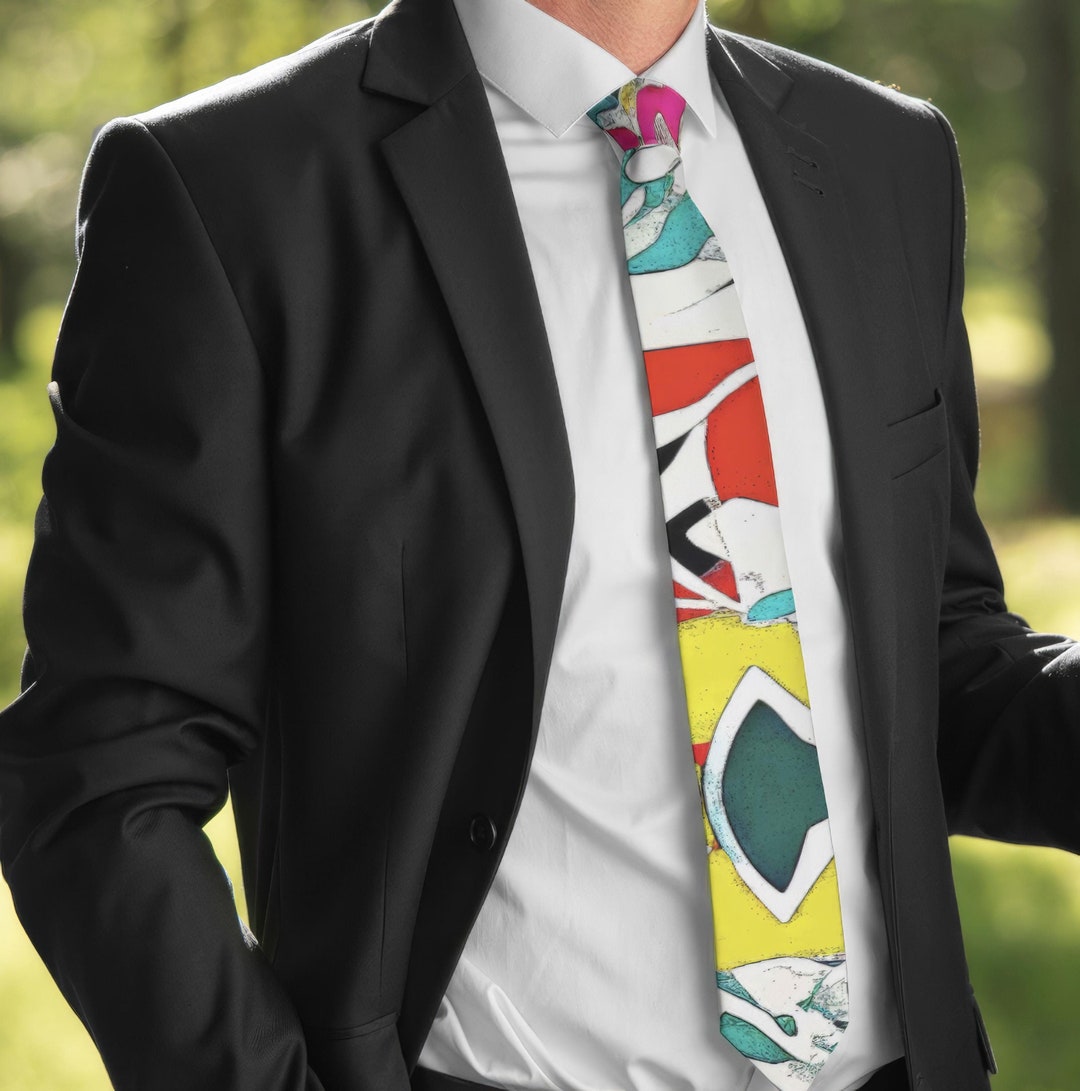 Handmade Abstract Tie, Mens Necktie, Modern Art Gift, Colorful Designer ...