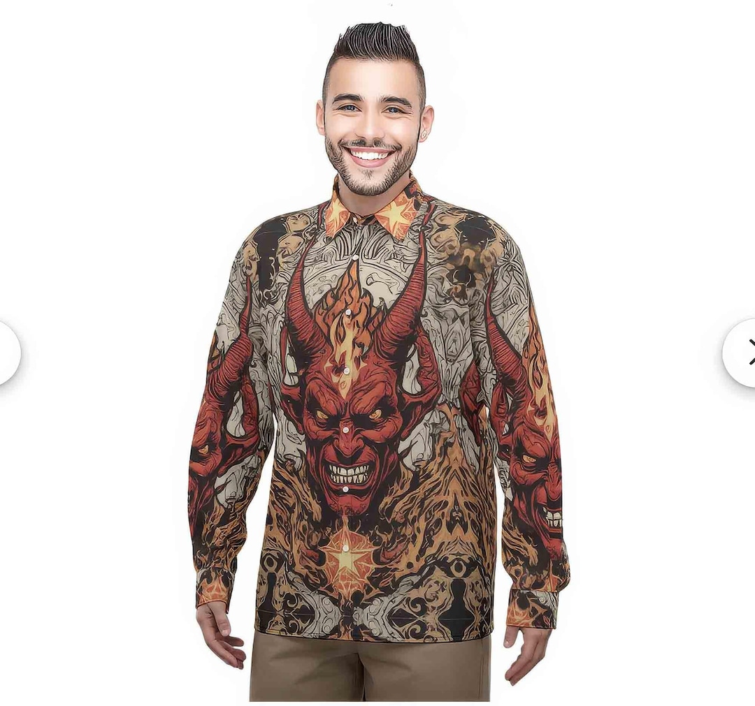 Devil Satin Shirt, Mans Gothic Dress Shirt, Evil Goth Button Down ...
