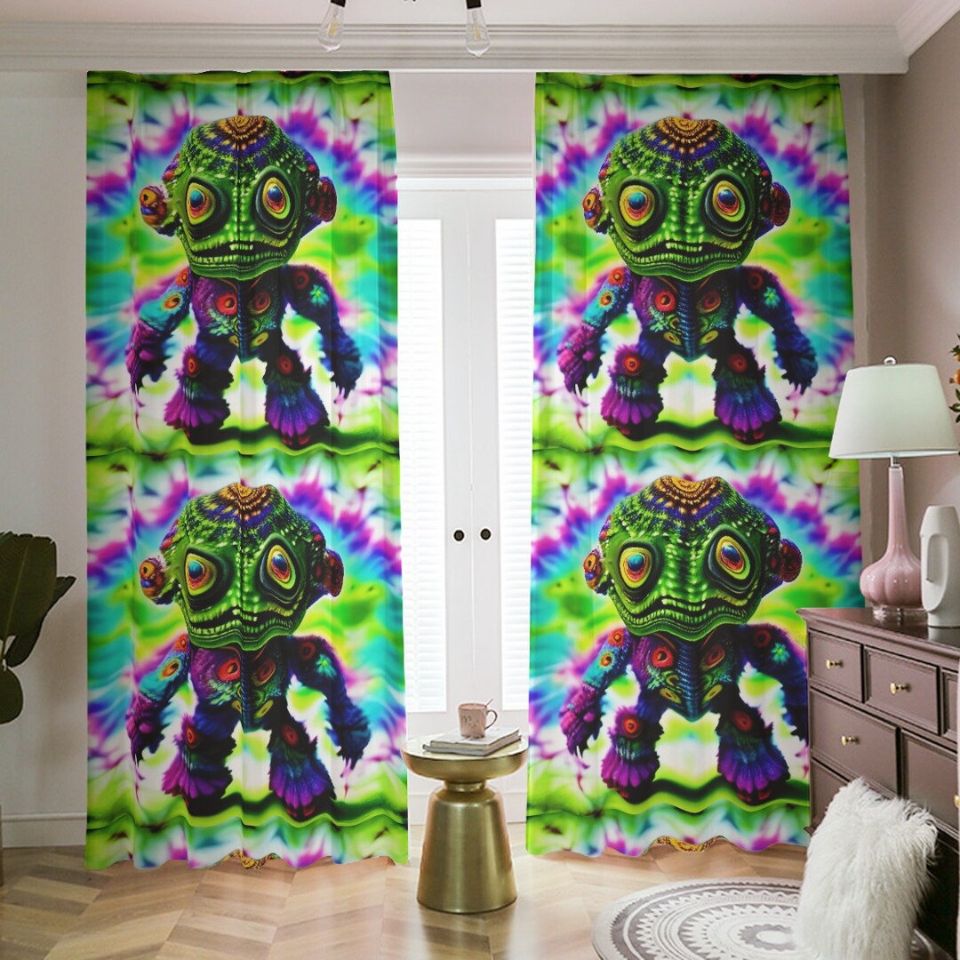 Psychedelic Trippy Alien Blackout Curtains Black Out Tie Dye Bedroom ...