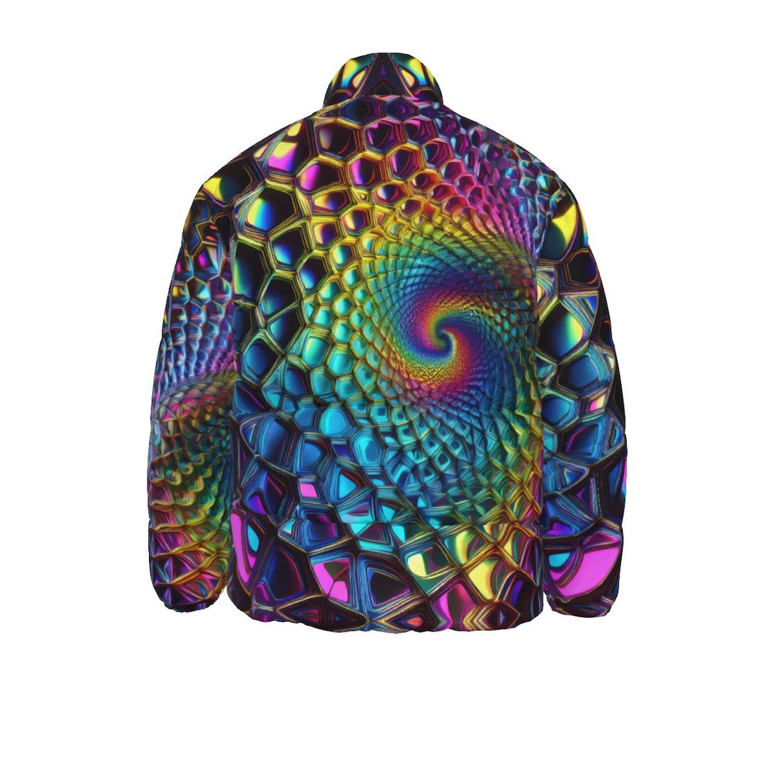 Trippy Rainbow Puffer Coat, Genuine Duck Down Jacket, Quilted Unisex ...